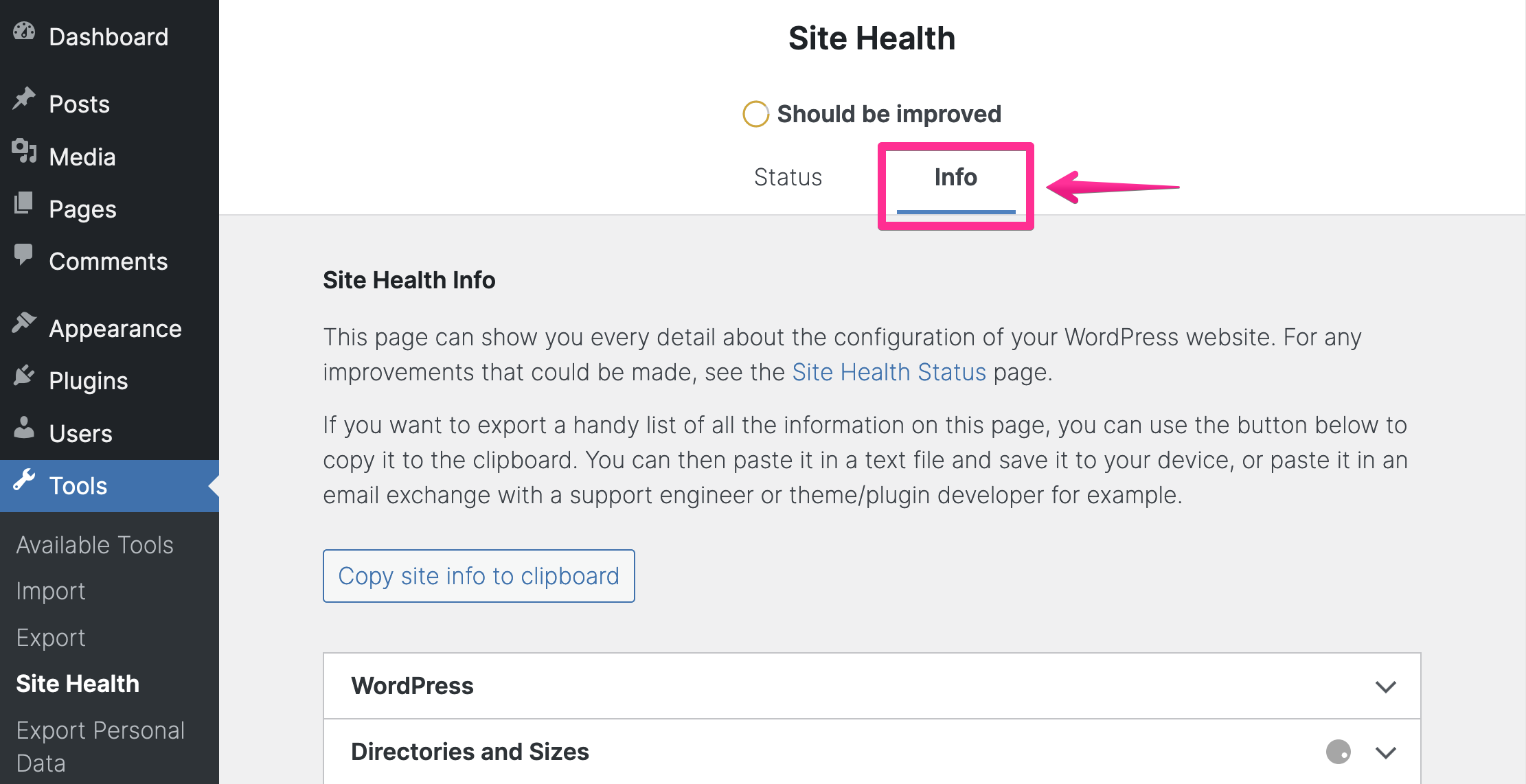 How to check storage usage of directories of installed WordPress. - Shifter