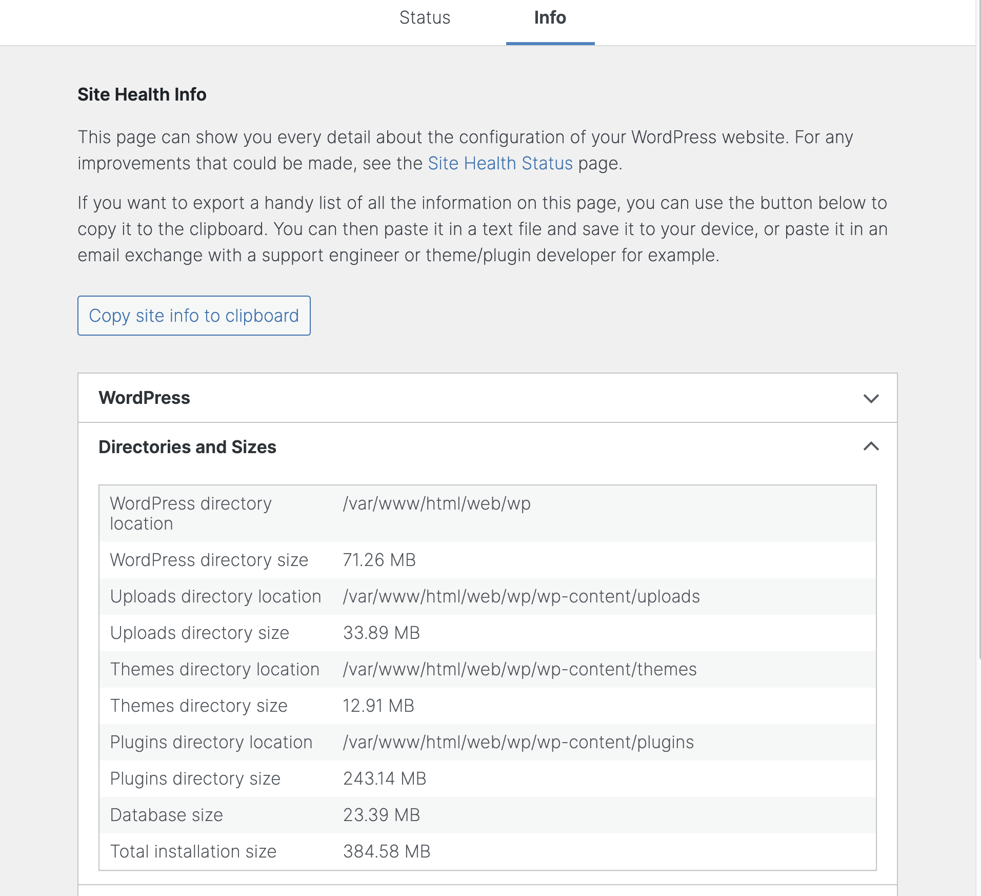 How to check storage usage of directories of installed WordPress. - Shifter